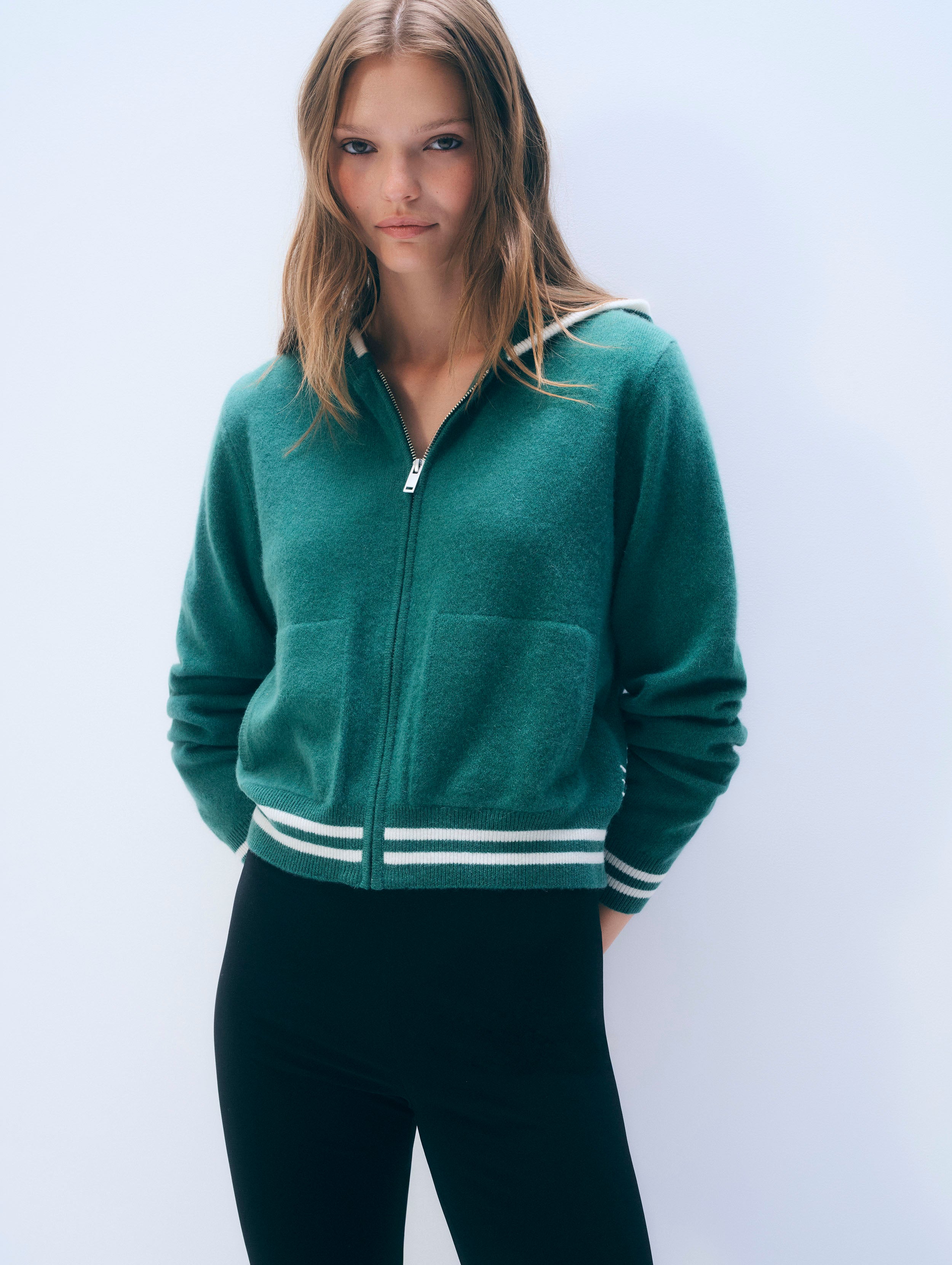 Cashmere Varsity Hoodie | Ivy Green/Soft White