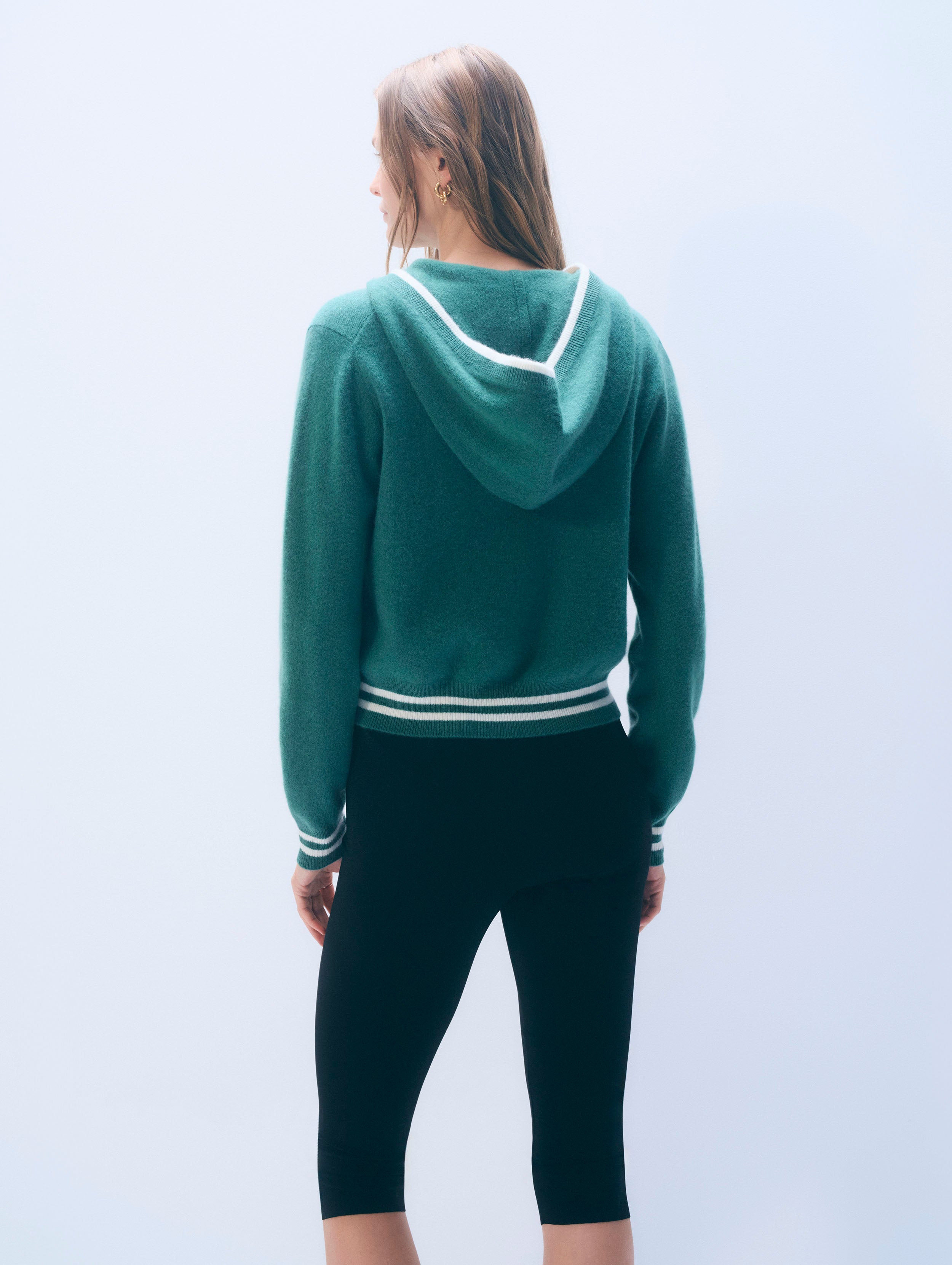 Cashmere Varsity Hoodie | Ivy Green/Soft White