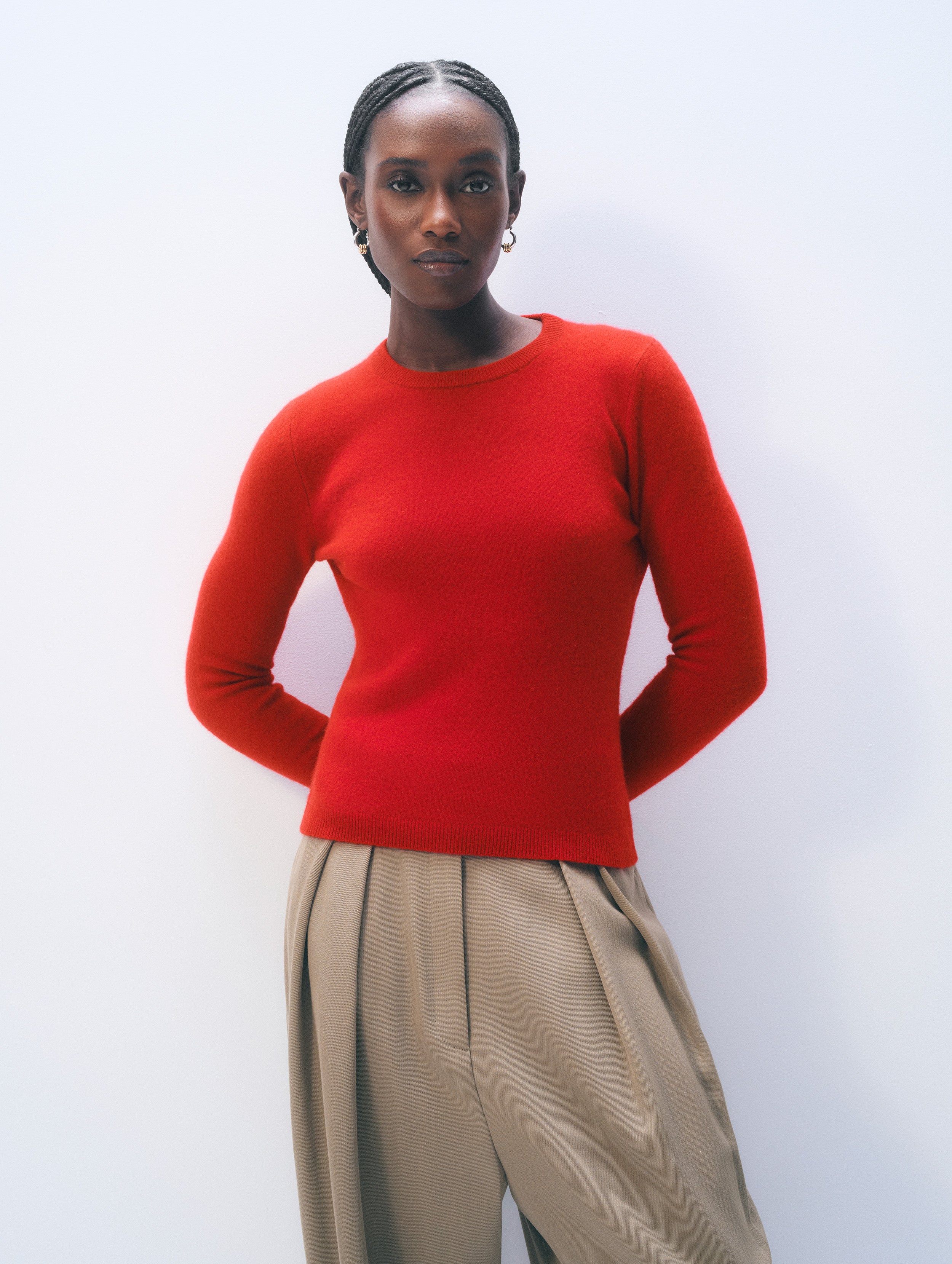 Cashmere Slim Stretch Crewneck | Deep Crimson