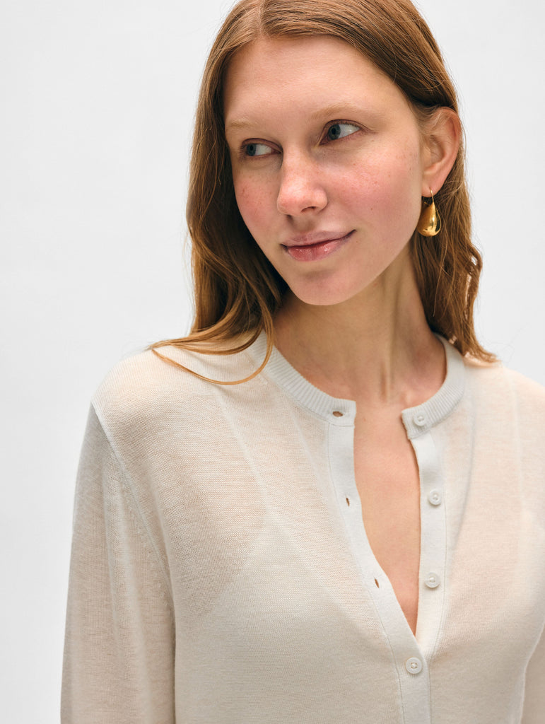 Superfine Cashmere Button Cardigan – White + Warren