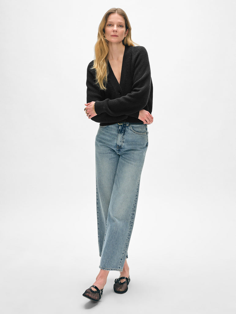 Linen Blend Ribbed Cardigan – White + Warren