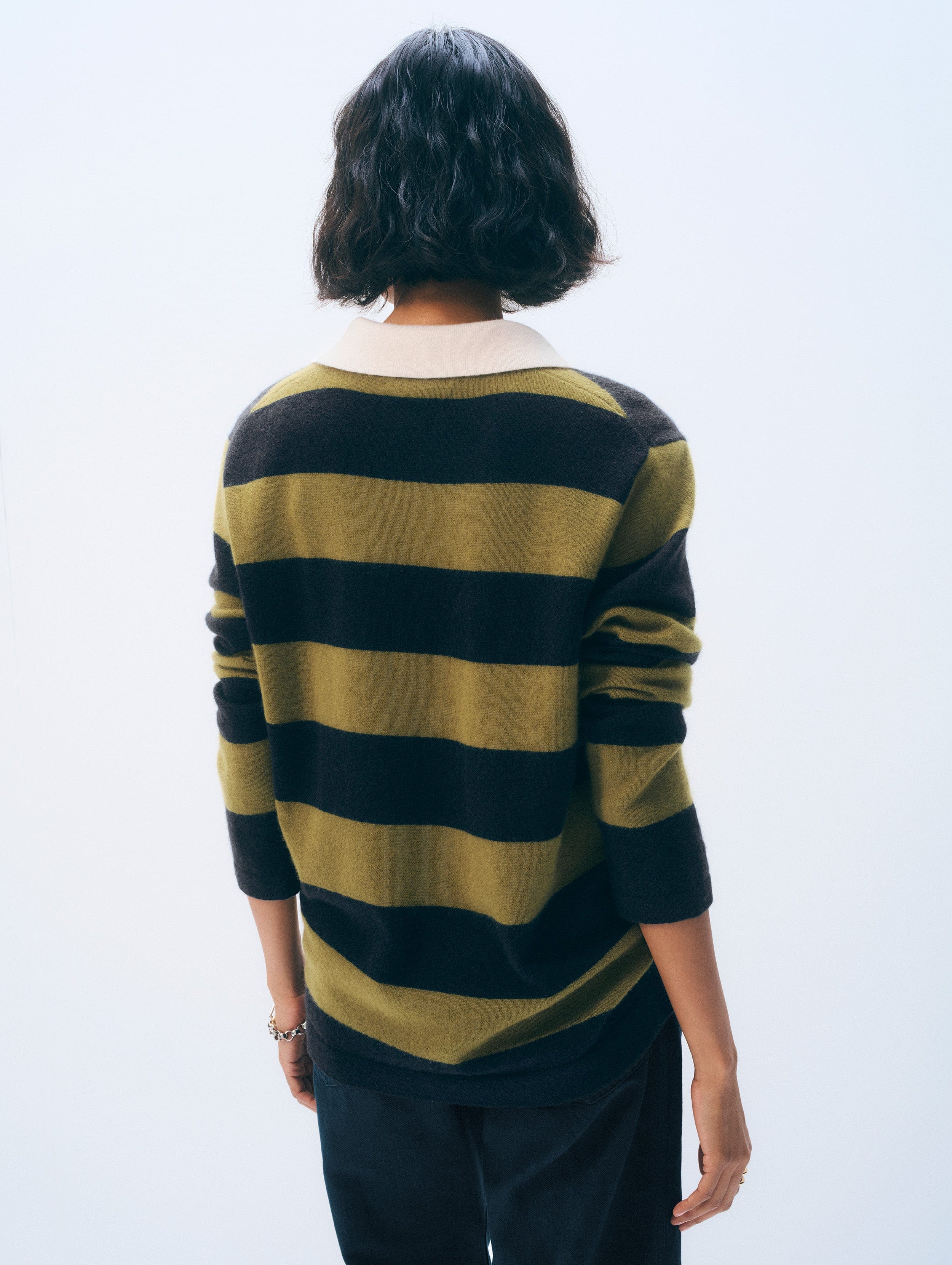 Cashmere Rugby Stripe Polo | Navy & Green