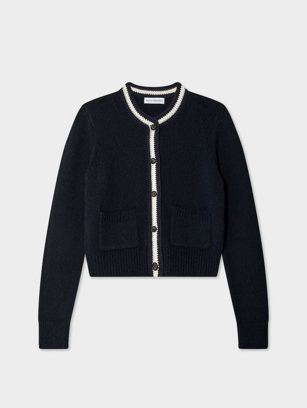 White + Warren | Lofty Cotton Crochet Trim Cardigan