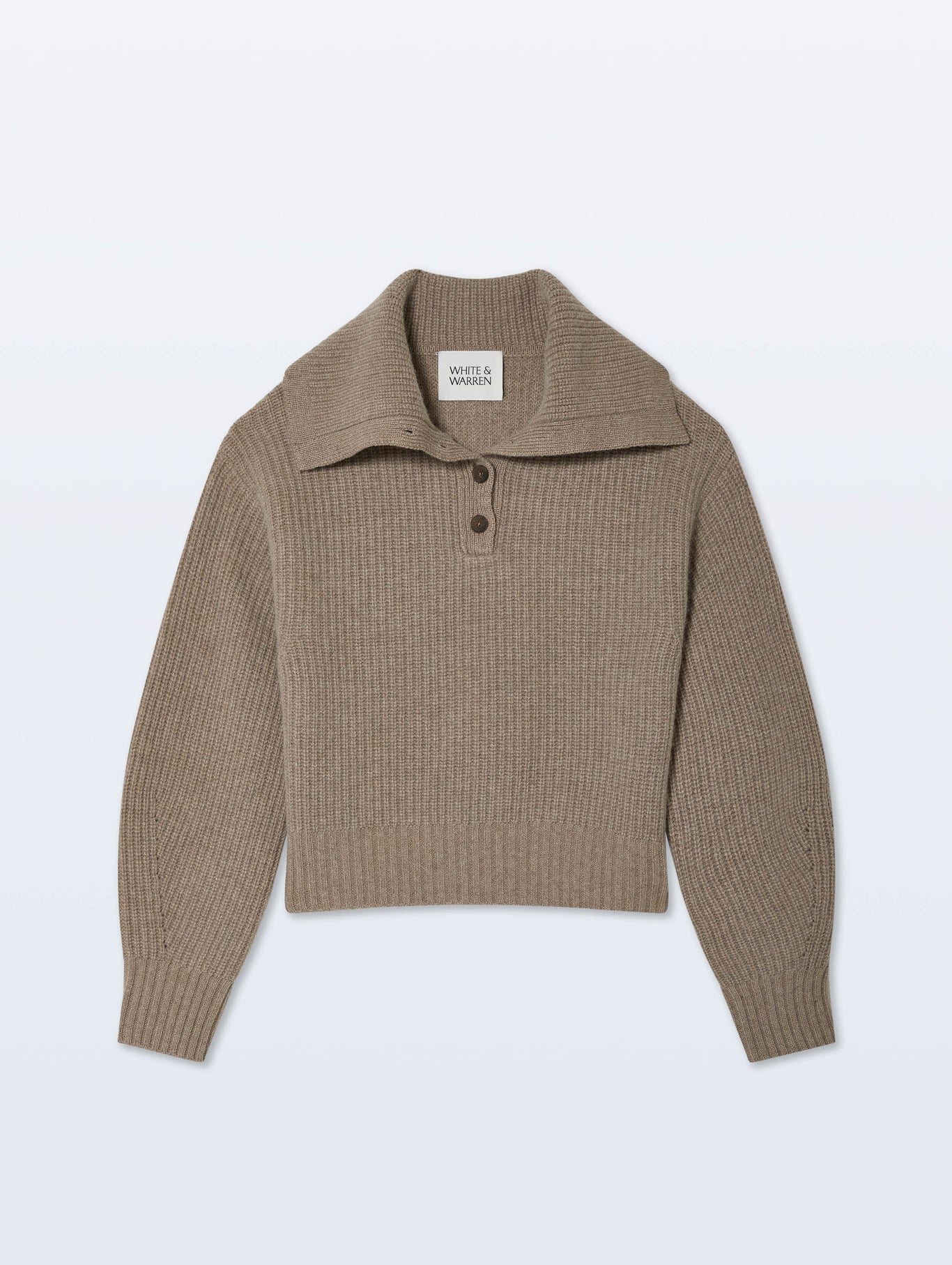 Cashmere Blend Collared Henley | Misty Brown Heather