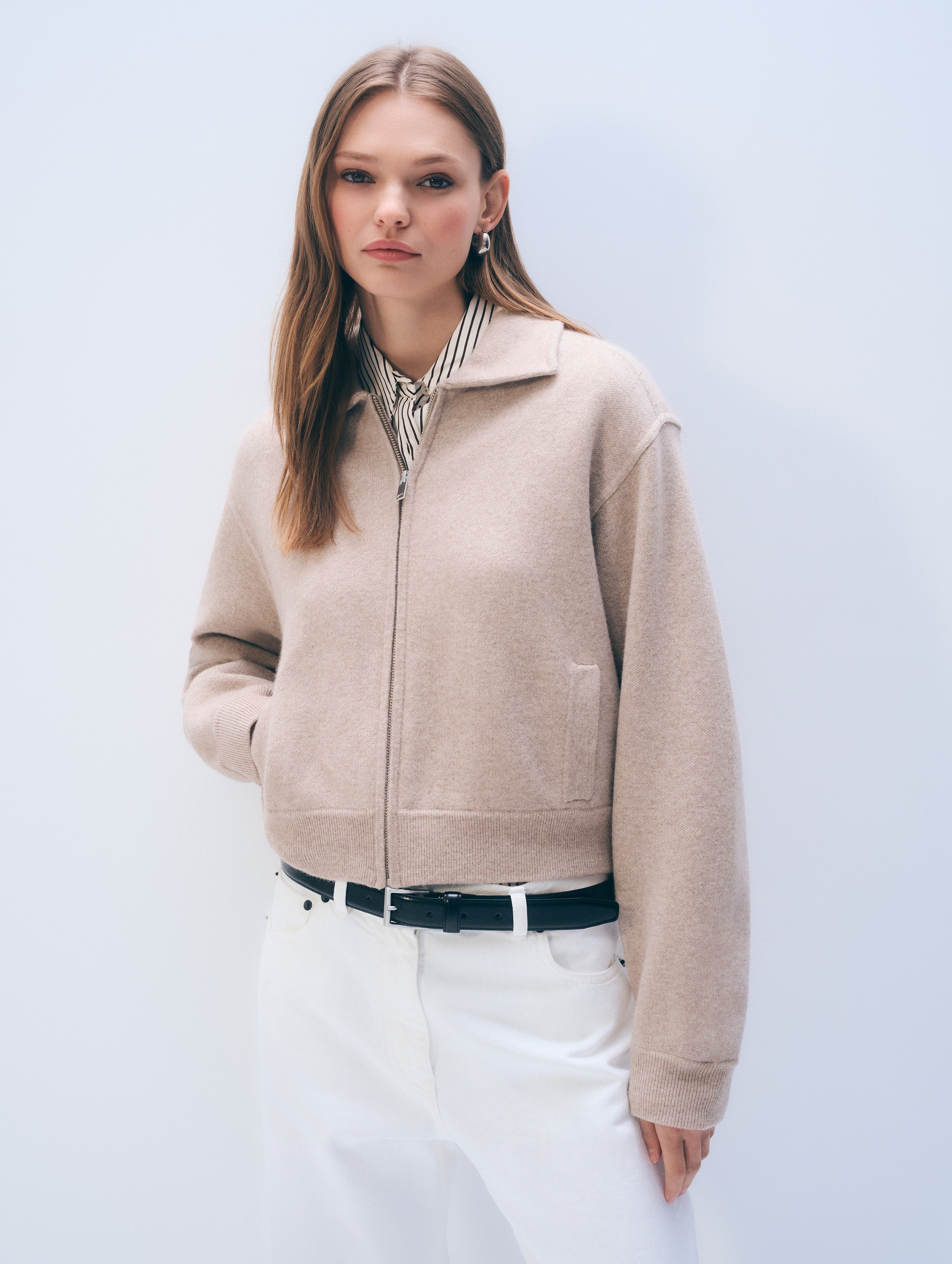 Cashmere Blend Bomber | Sand Heather